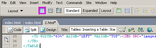 Tables: Inserting a Table: Standard View
